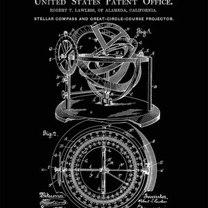 Stellar Compass Patent Vintage Nautical Art Navigation Equipment ...