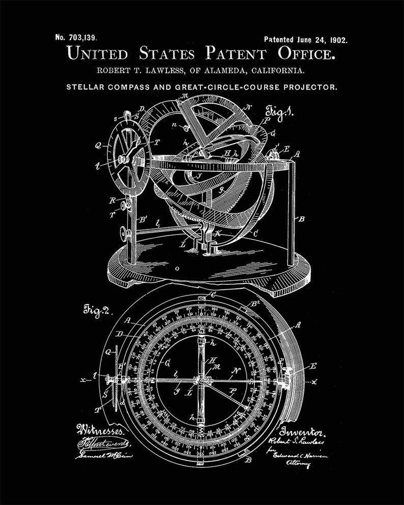 Stellar Compass Patent Vintage Nautical Art Navigation - Etsy