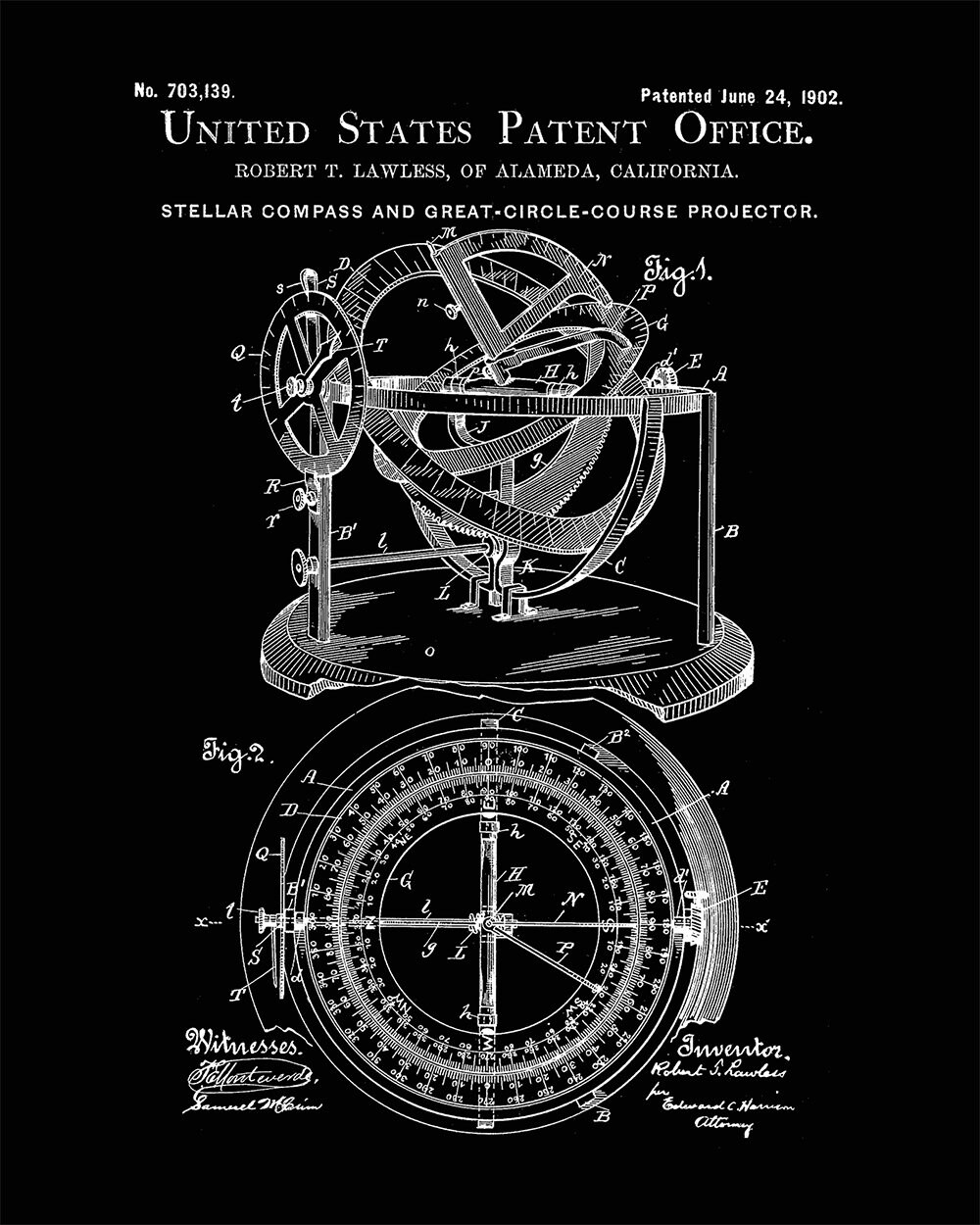 Stellar Compass Patent Vintage Nautical Art Navigation - Etsy