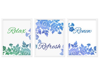 Relax Refresh Renew, Toilet Sign, Set of 3 Photos, Modern Print ...