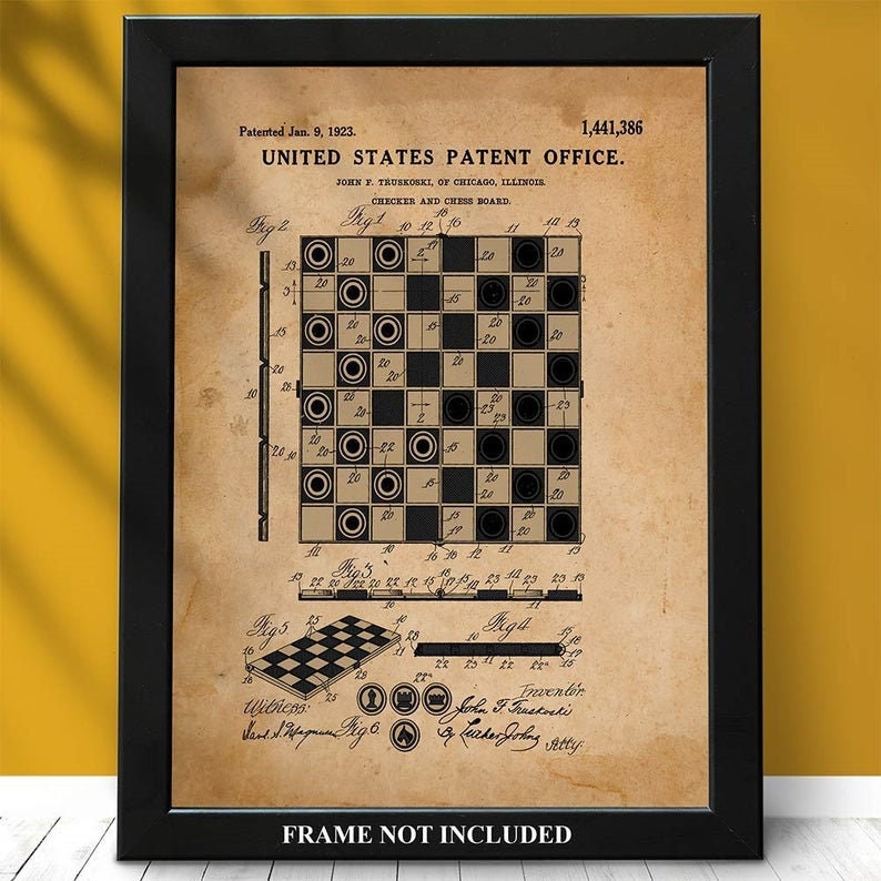Checker Chess Board Board Game Art Vintage Board Game - Etsy