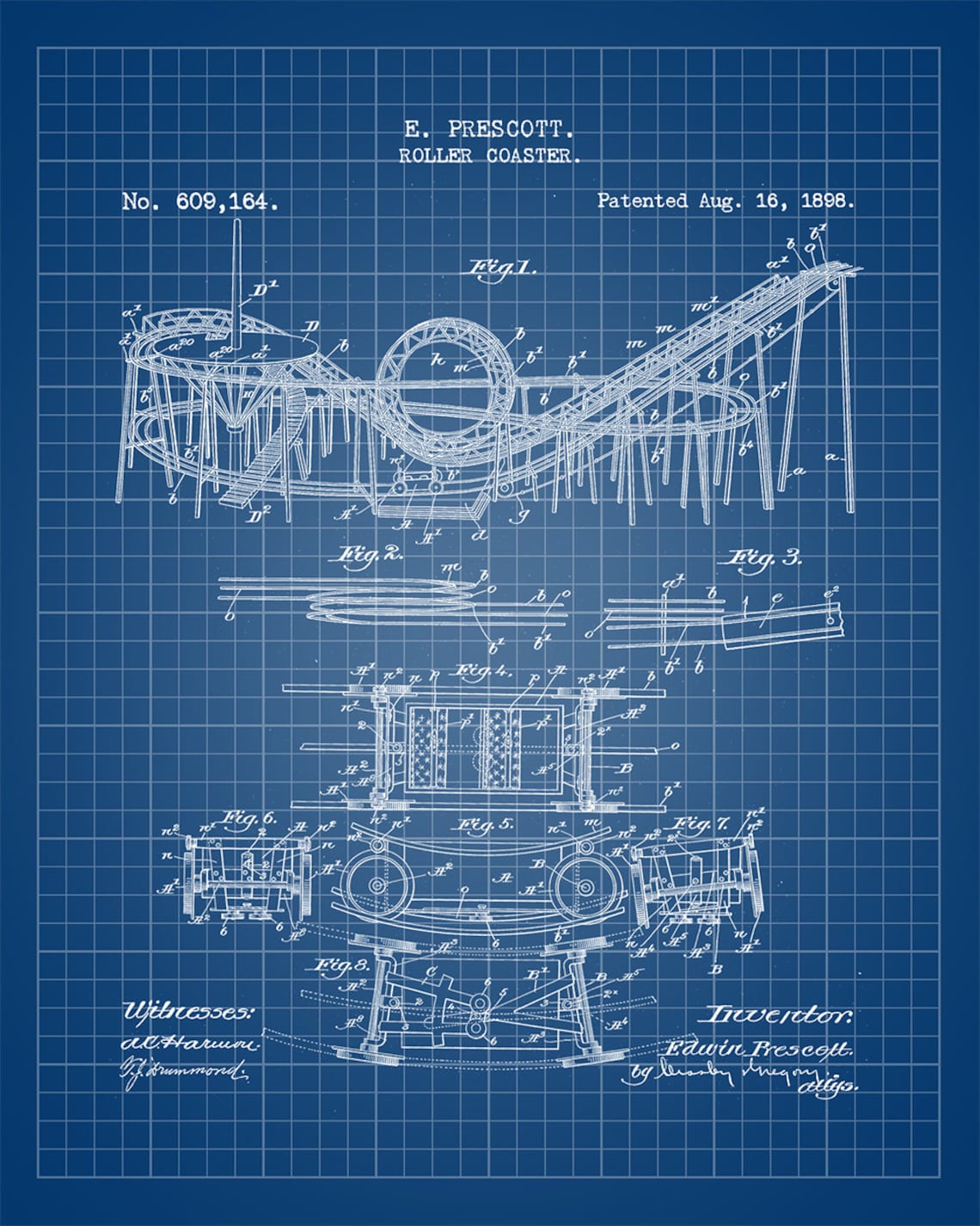 Roller Coaster Patent Fair Ride Blueprint Carnival Ride | Etsy
