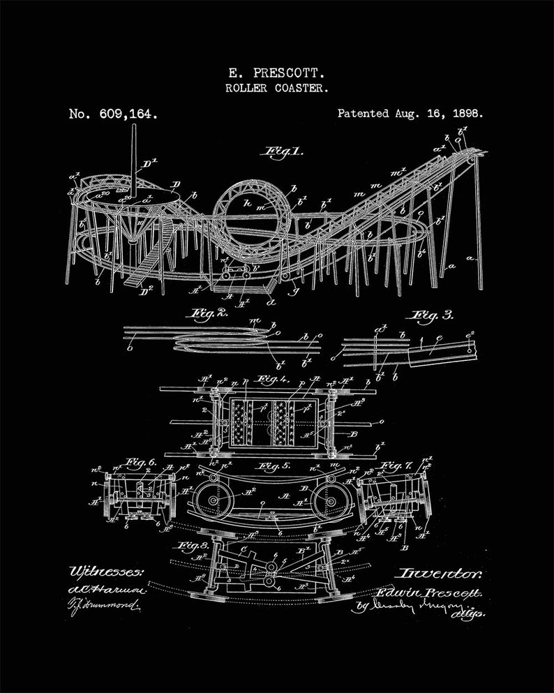 Roller Coaster Patent Fair Ride Blueprint Carnival Ride Art amusement ...