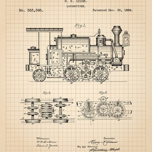 Train Poster train Blueprint train Print steam Train Patent locomotive ...