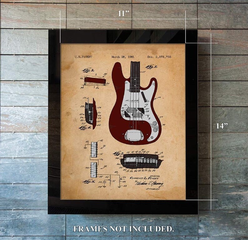 Fender Guitar Patent Guitar Poster Electric Guitar Print Guitar Wall ...