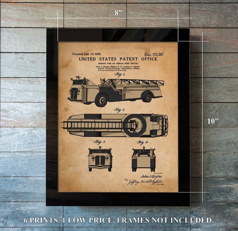 Firefighting Patent Firefighting Posters Fireman Print Set Firefighter ...