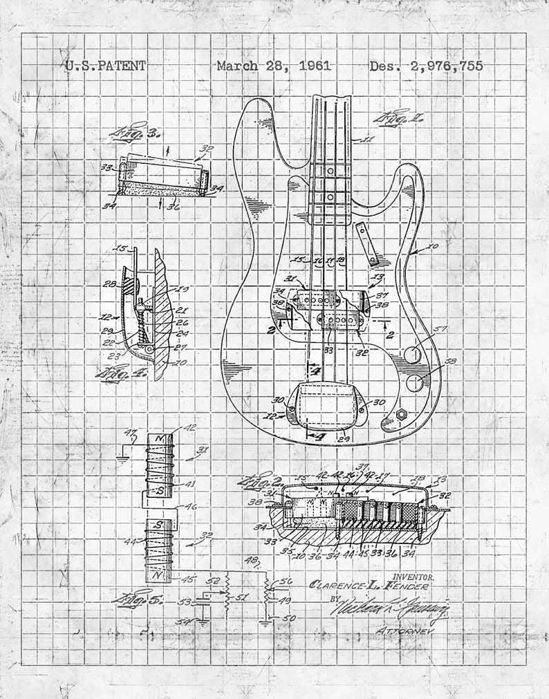 Fender Guitar Patent Fender Guitar Poster Electric Guitar | Etsy