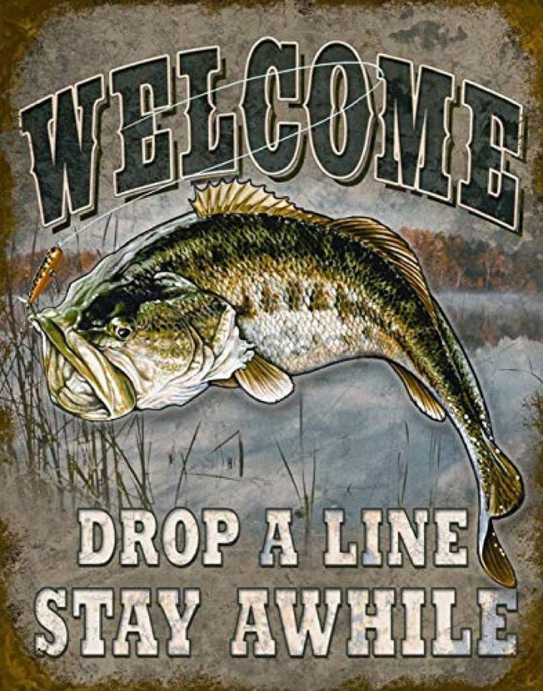 Fish Welcome Sign Lake House Decor Cabin Theme Decor Outdoor Welcome ...