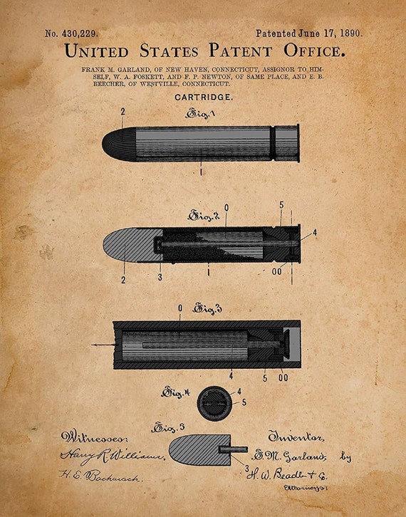 Firearm Cartridge Patent Gun Poster Bullet Art Shotgun - Etsy