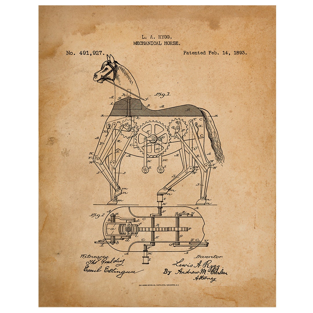 Mechanical Horse Equestrian Decor Vintage Horse Print Horse Blueprint ...