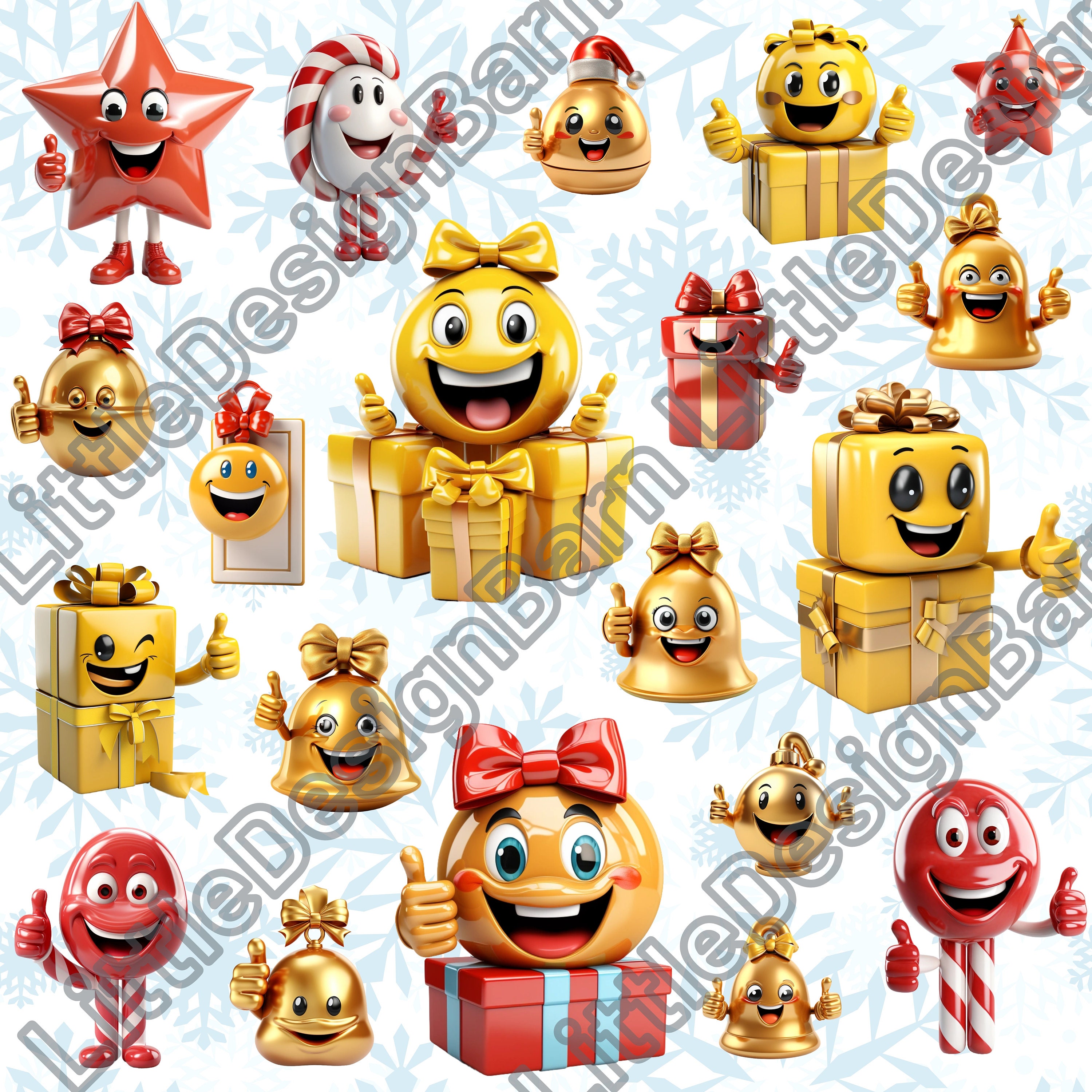 Christmas 3D Emoji Clipart Bundle, Thumbs up Happy Christmas Emoticon ...