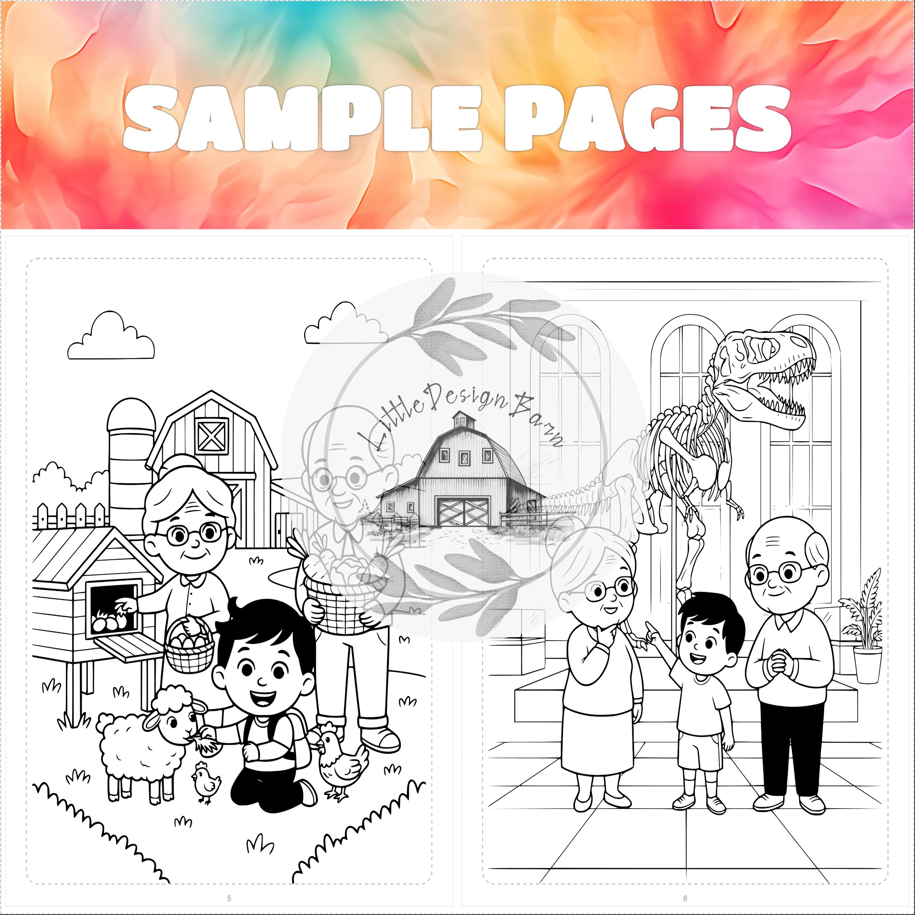 40+ Grandma & Grandpa Coloring Book, Printable Kids Activity, Digital ...