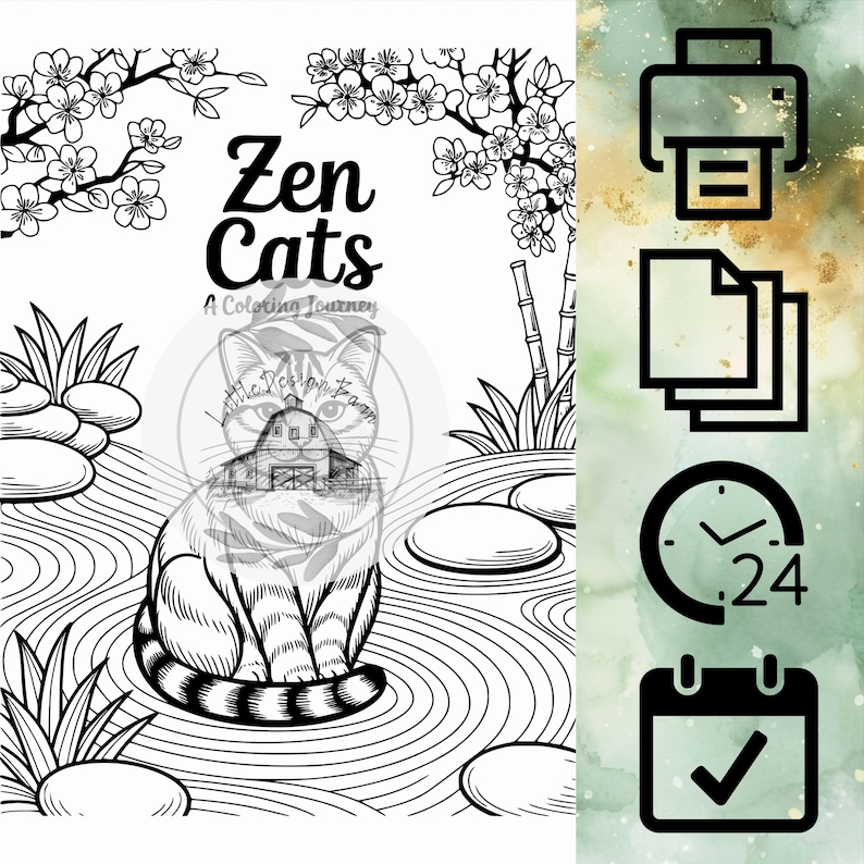 Zen Cat Coloring Book, 40+ Printable Adult Coloring Pages for ...