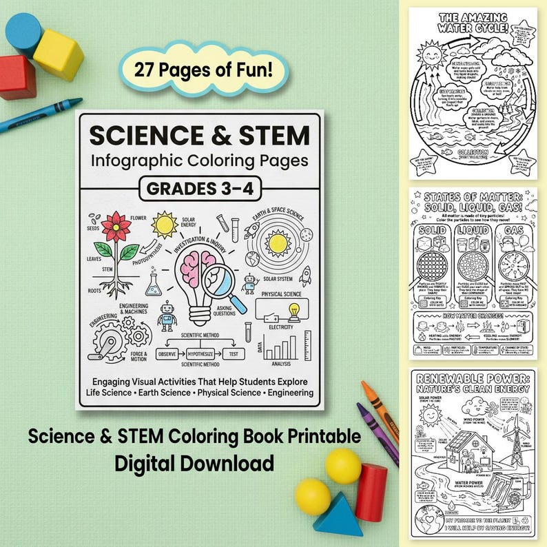 Science & STEM Coloring Book Printable | Infographic Coloring Pages for ...