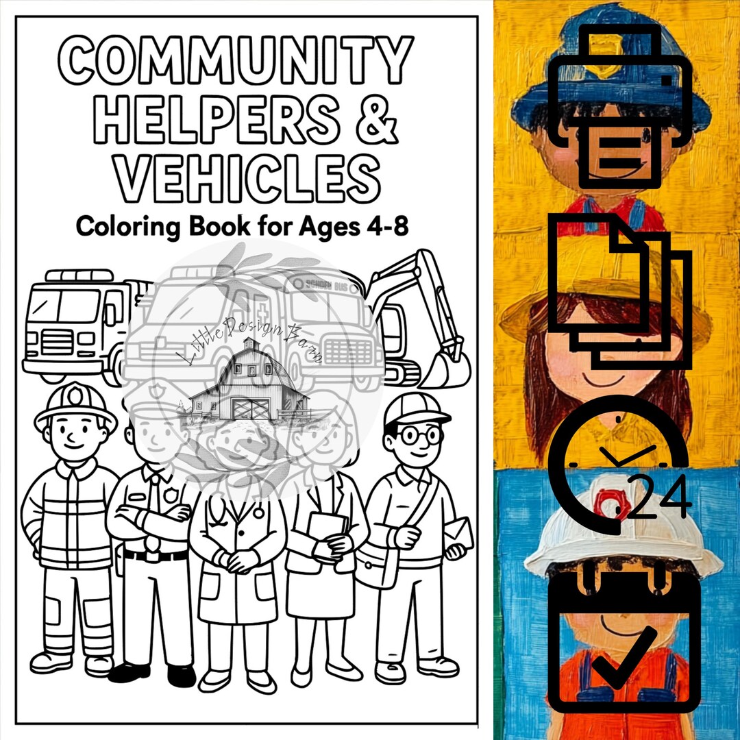 40+ Page Community Helpers & Vehicles Coloring Book for Kids ...