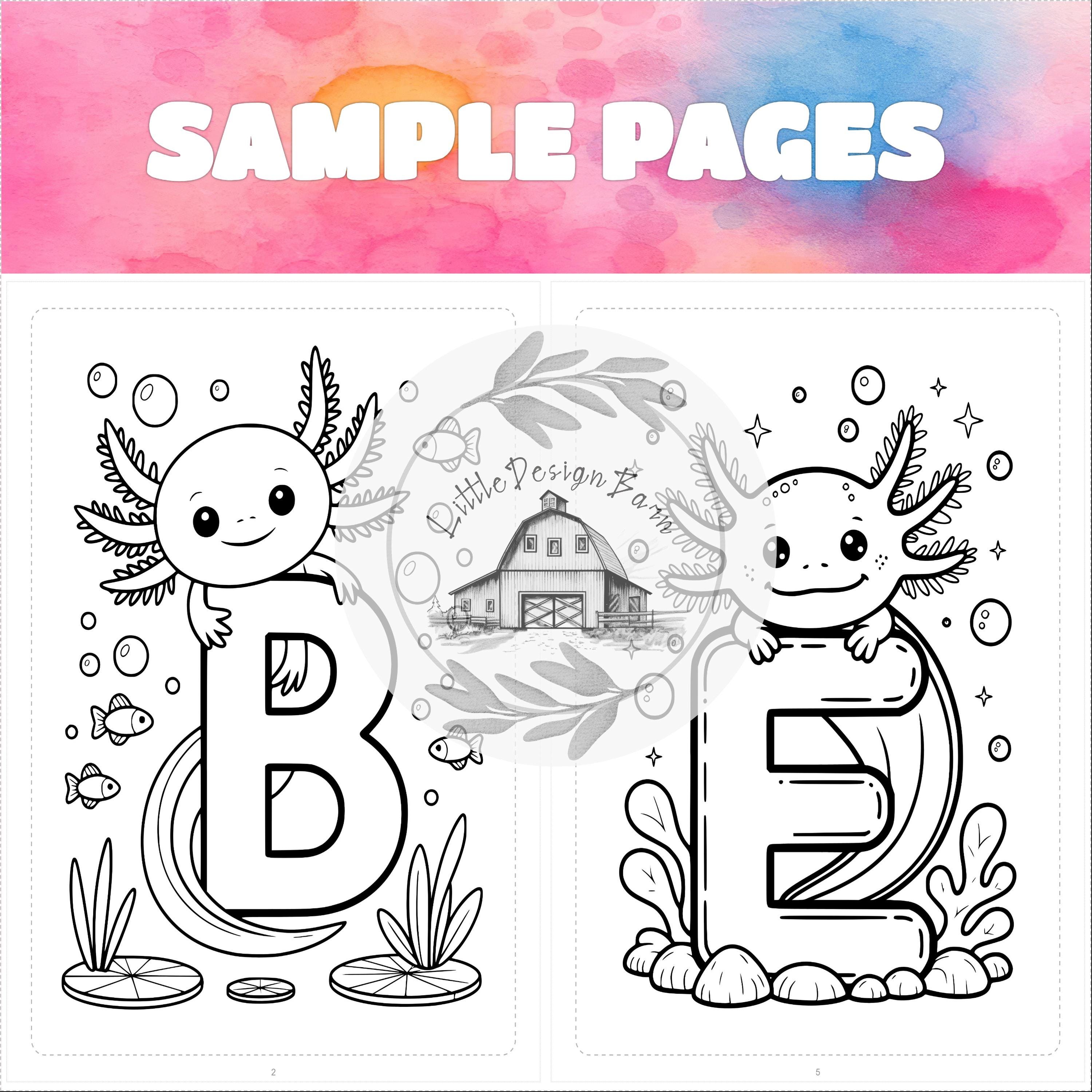 Axolotl Alphabet Coloring Book for Kids: Kawaii Underwater ABC (digital ...