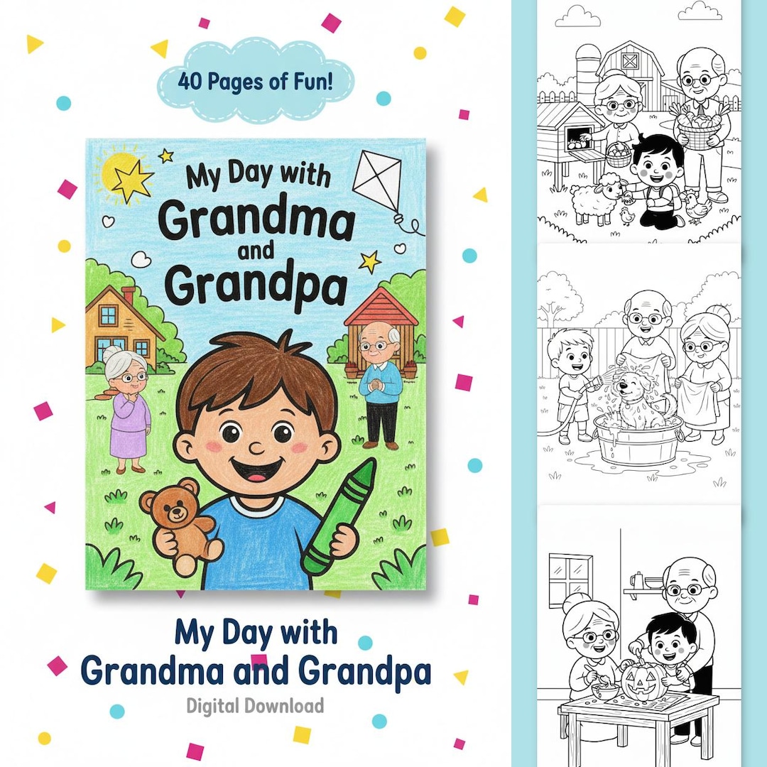 40+ Grandma & Grandpa Coloring Book, Printable Kids Activity, Digital ...