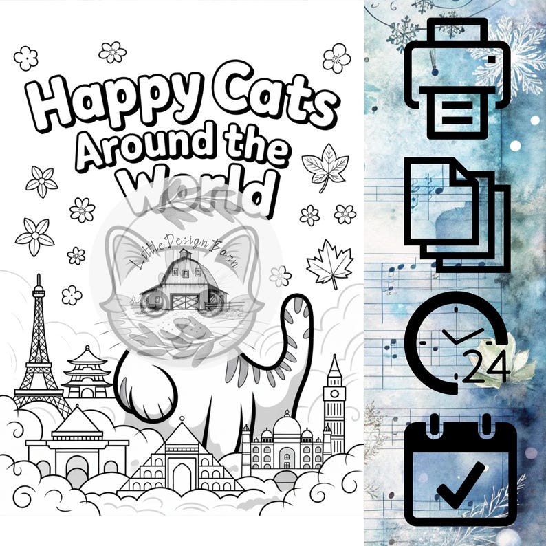 Cat Coloring Book: Happy Cats Around the World (digital Download PDF ...