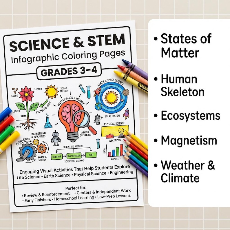 Science & STEM Coloring Book Printable | Infographic Coloring Pages for ...