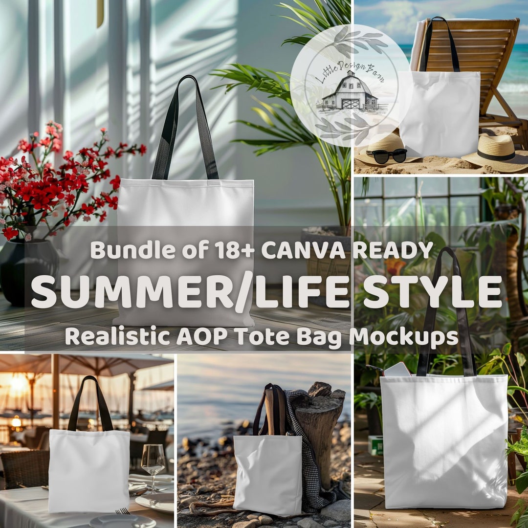Summer Vibes Tote Bag Mockup: CANVA Ready Printify AOP Template (bundle ...