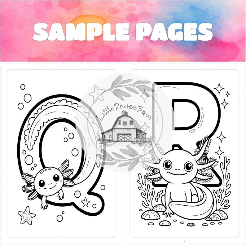 Axolotl Alphabet Coloring Book for Kids: Kawaii Underwater ABC (digital ...