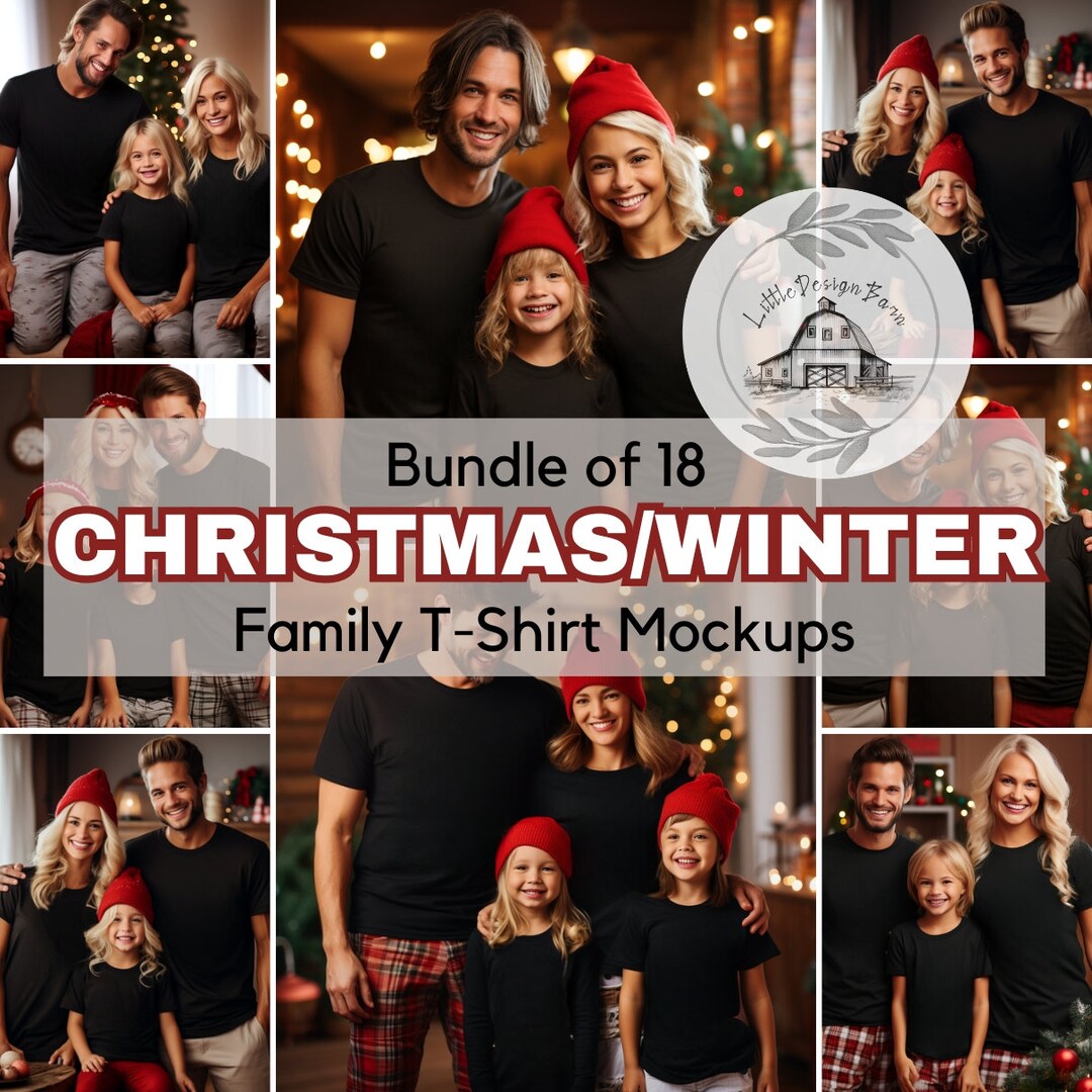 Family Christmas Winter T-shirt Mockups, Mockup Bundle of 18, Holiday T ...