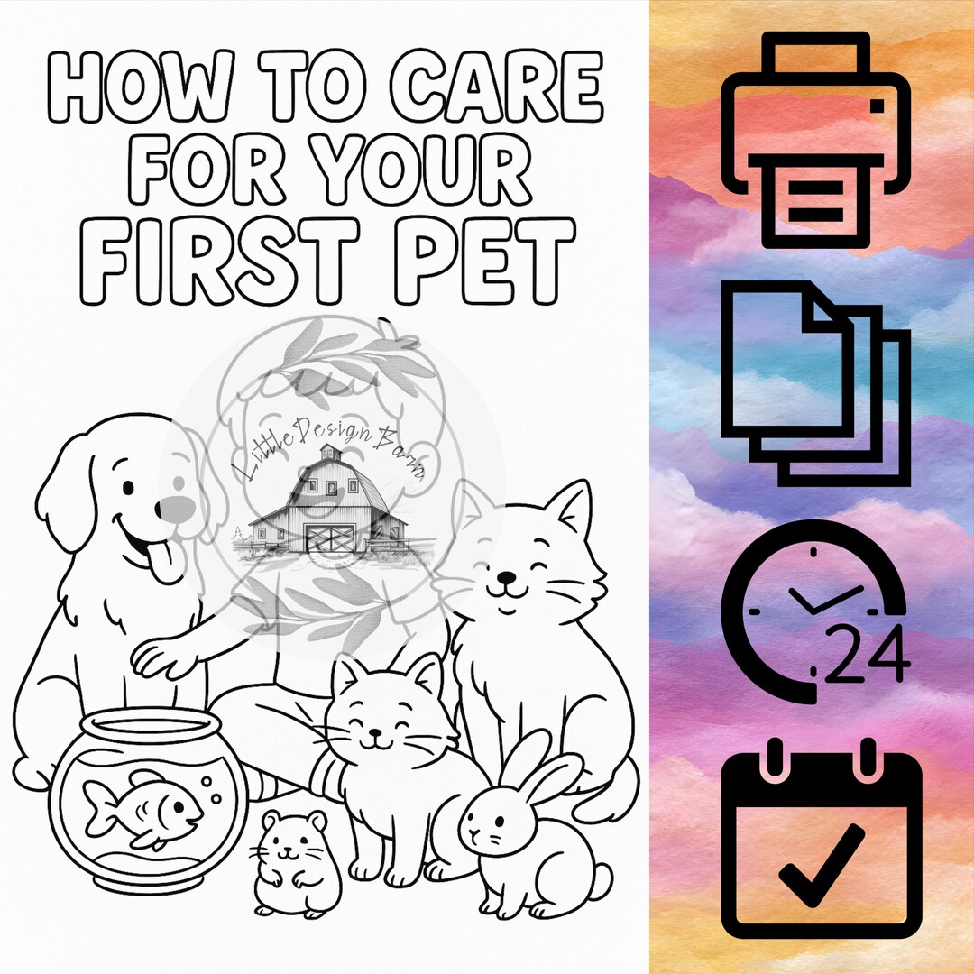Pet Care Coloring Book With Guide: Kids Life Skills (printable Download ...