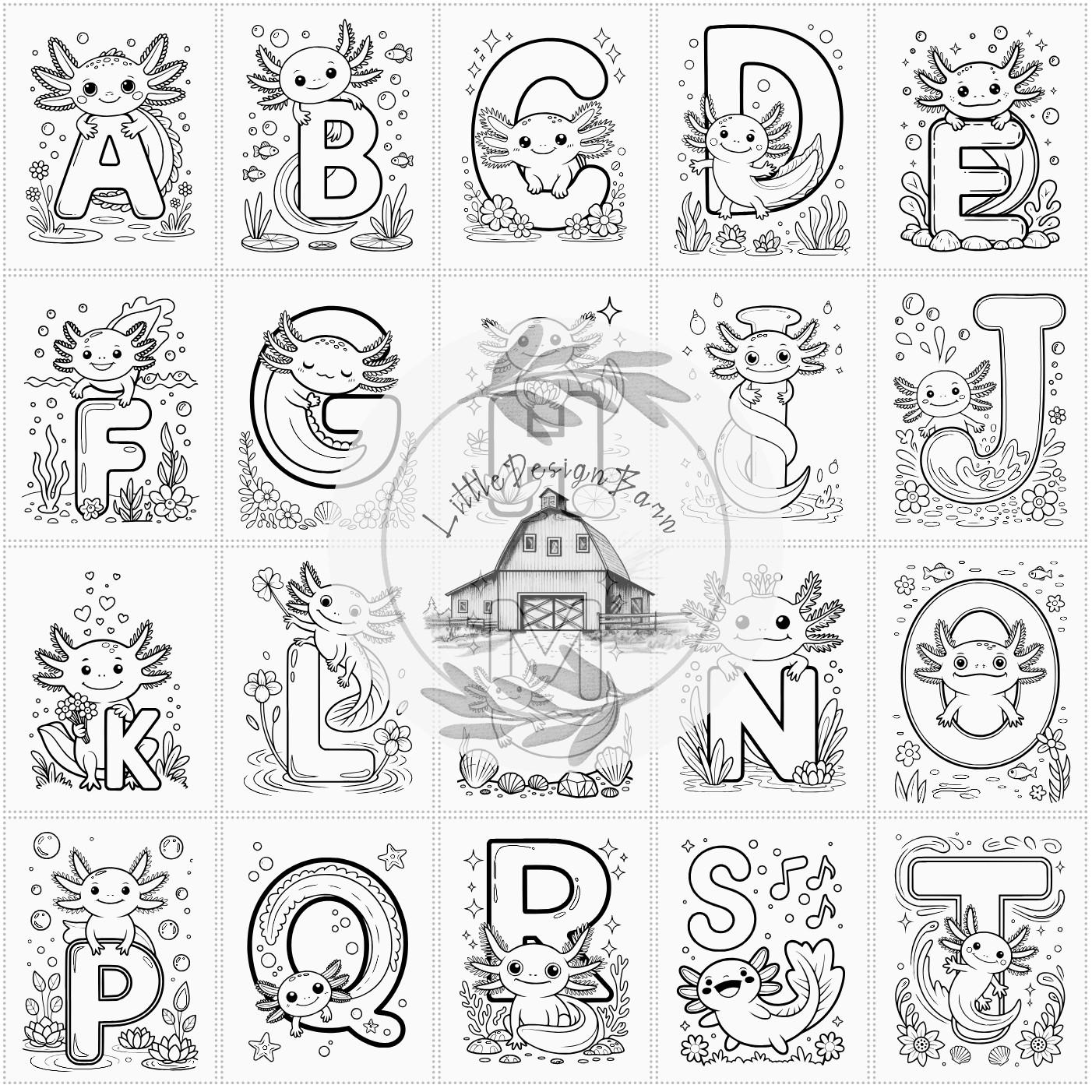 Axolotl Alphabet Coloring Book for Kids: Kawaii Underwater ABC (digital ...