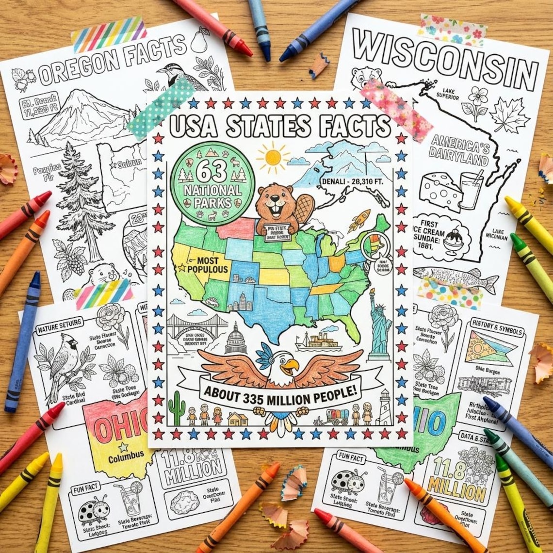50 States Coloring Book for Kids Ages 6-8 | USA Geography & State Facts ...