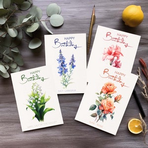 Set of 12 Birth Month Flower Watercolor Birthday Cards, Birth Month ...