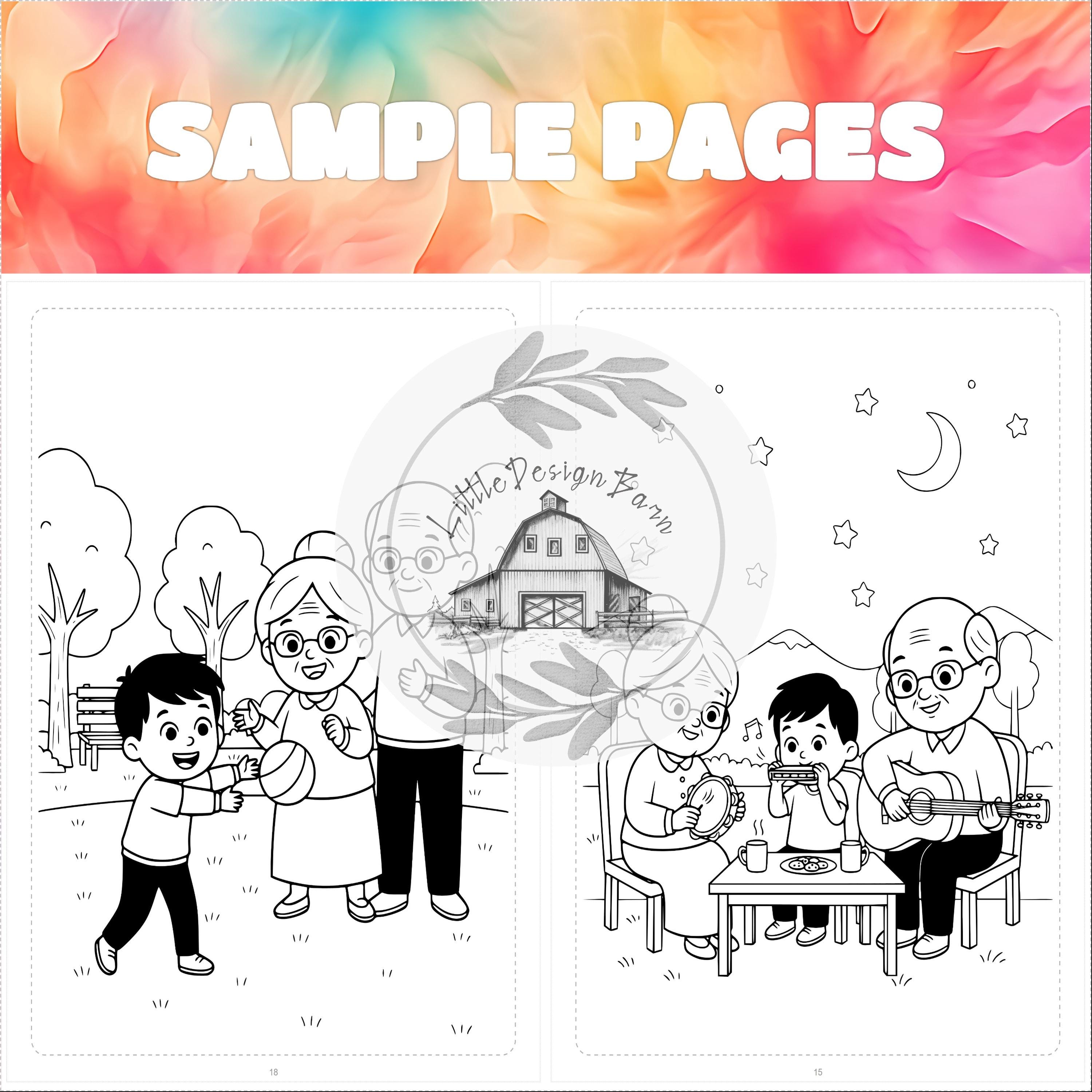 40+ Grandma & Grandpa Coloring Book, Printable Kids Activity, Digital ...