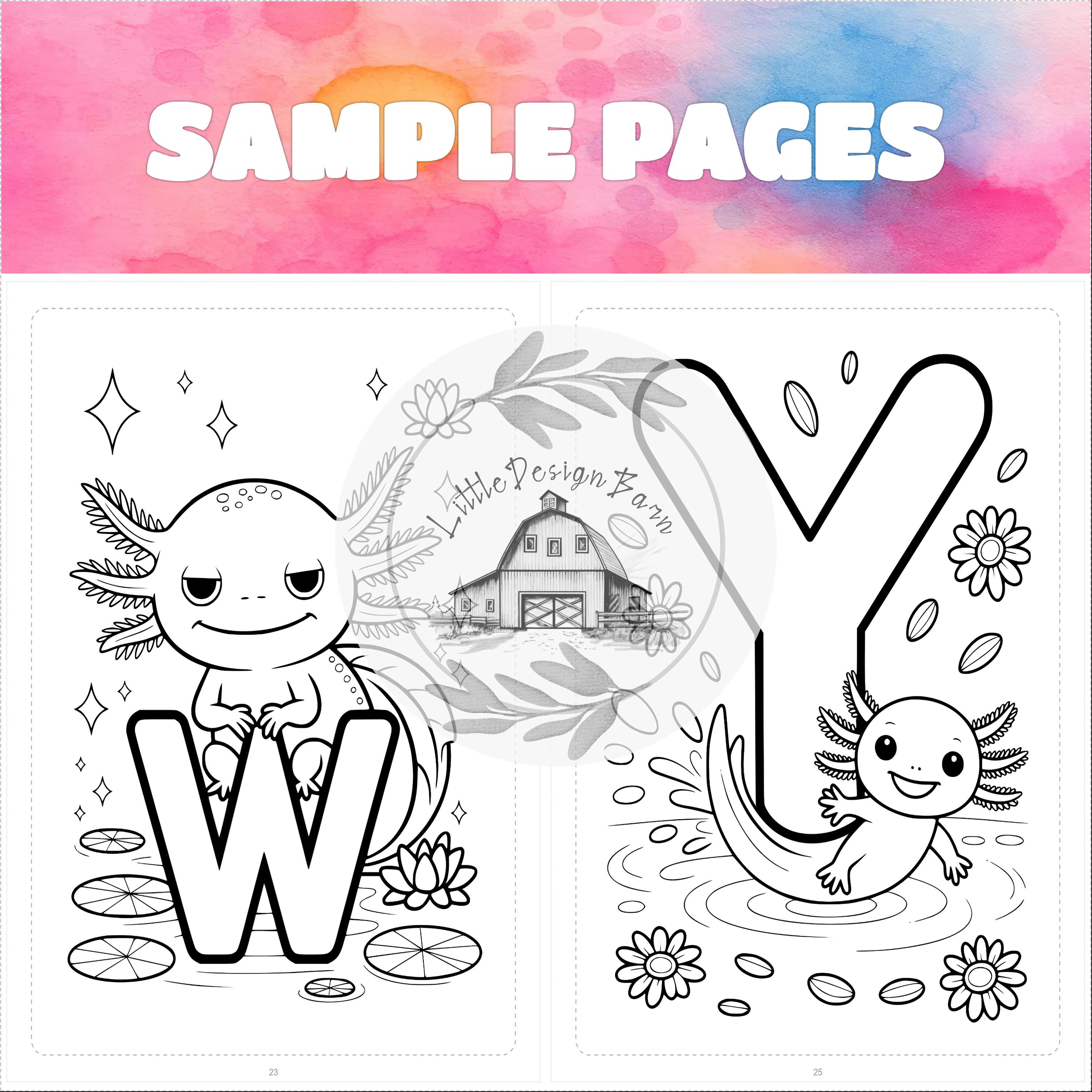 Axolotl Alphabet Coloring Book for Kids: Kawaii Underwater ABC (digital ...