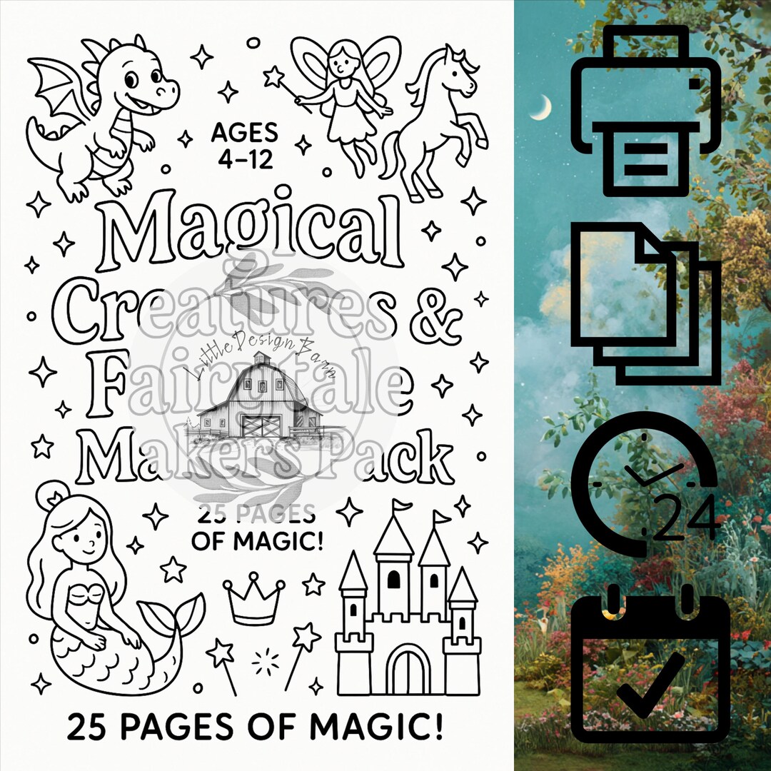 Magical Creatures Fairytale Coloring Book PDF - 25 Pages Kids Activity ...