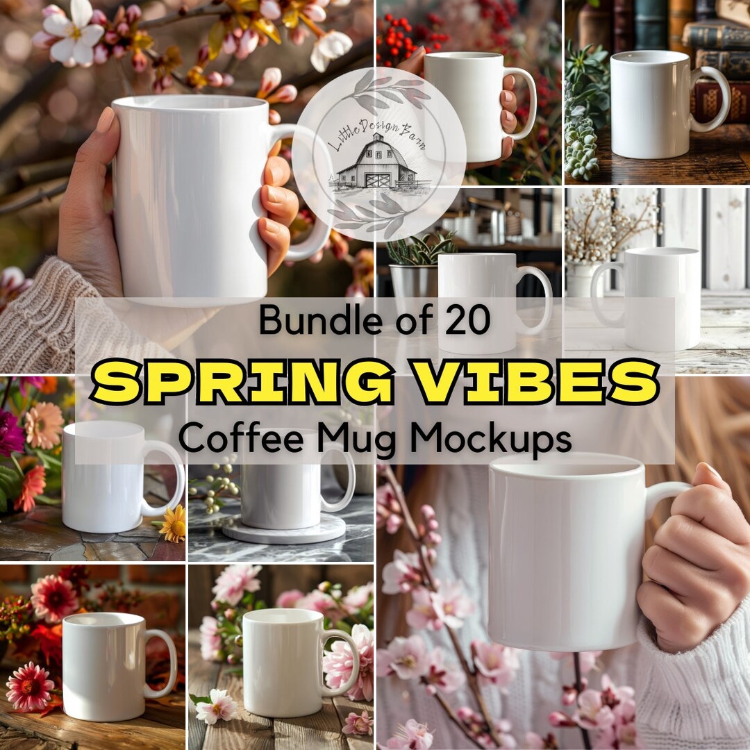Spring Vibes Mug Mockups, White 11 Oz Coffee Cup Mockup, Mug Mockup ...