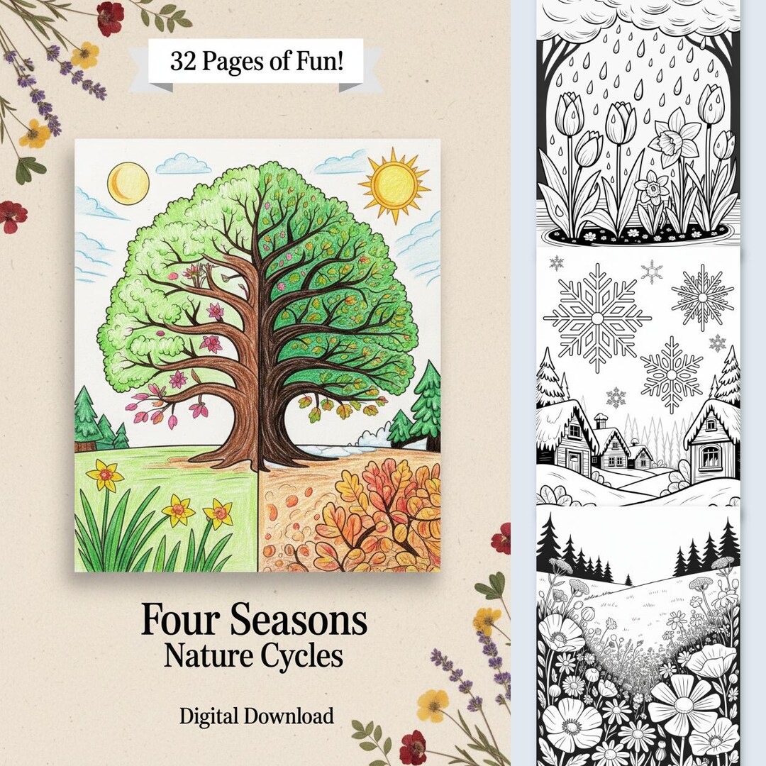 Four Seasons Coloring Book: Nature & Mindfulness (PDF Digital Download ...