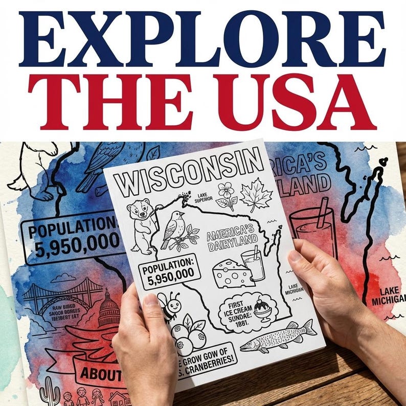 50 States Coloring Book for Kids Ages 6-8 | USA Geography & State Facts ...
