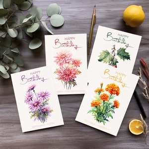 Set of 12 Birth Month Flower Watercolor Birthday Cards, Birth Month ...