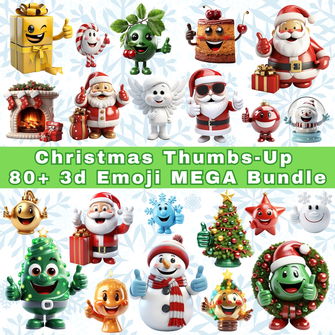 Christmas 3D Emoji Clipart Bundle, Thumbs up Happy Christmas Emoticon ...