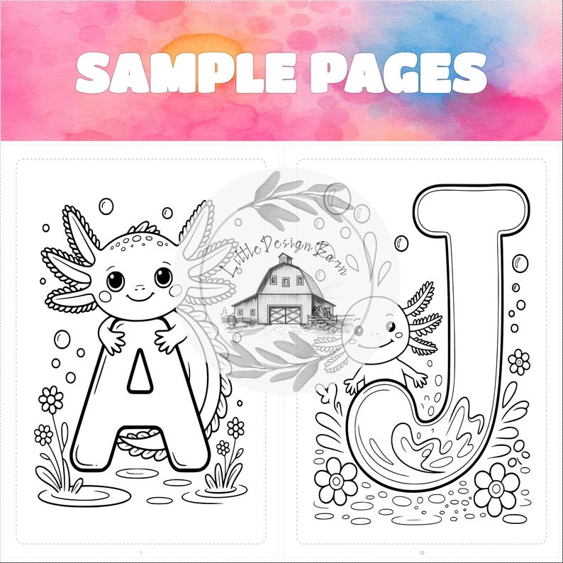 Axolotl Alphabet Coloring Book for Kids: Kawaii Underwater ABC (digital ...