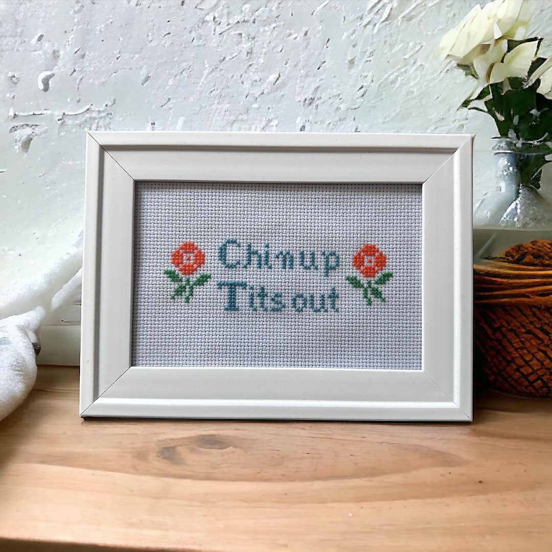 Chin up Tits Out Feminist Cross Stitch. Feminist Embroidery. Feminist ...