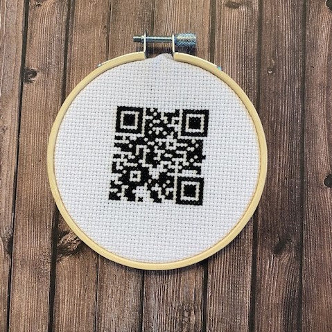 Rick Roll QR Code Cross Stitch Hoop. Gag Gift. Rick Astley. Never Gonna ...