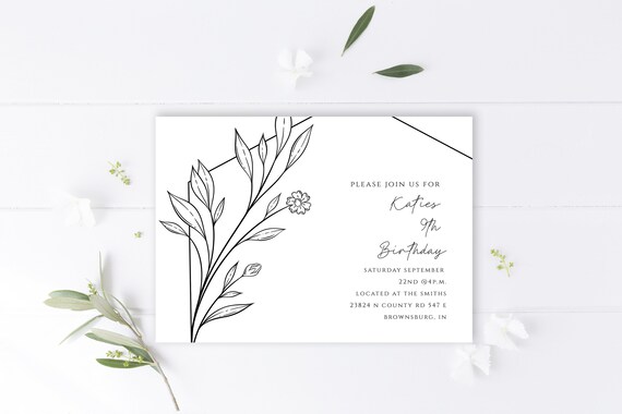 Minimalist Floral Birthday Card Black and White Birthday - Etsy