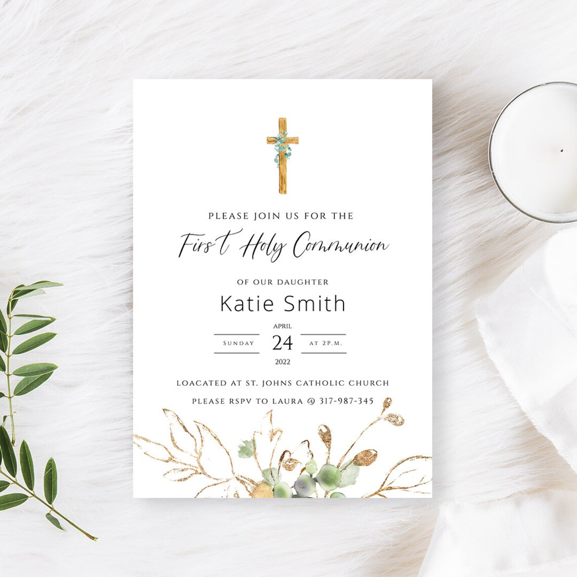 First Holy Communion Instant Download Editable Invitation, Minimalist ...