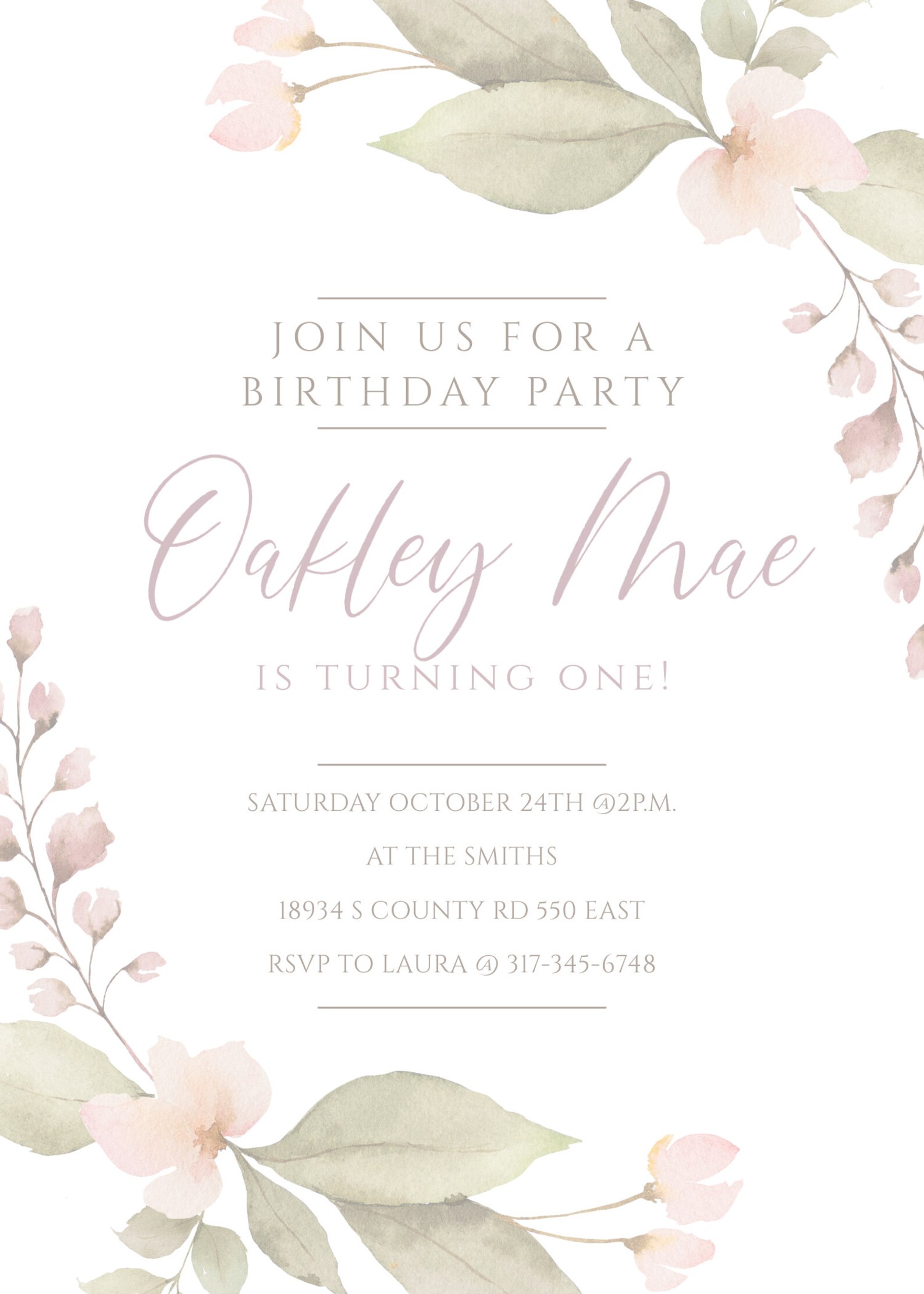 First Birthday Party Instant Download Editable Invitation, Greenery ...