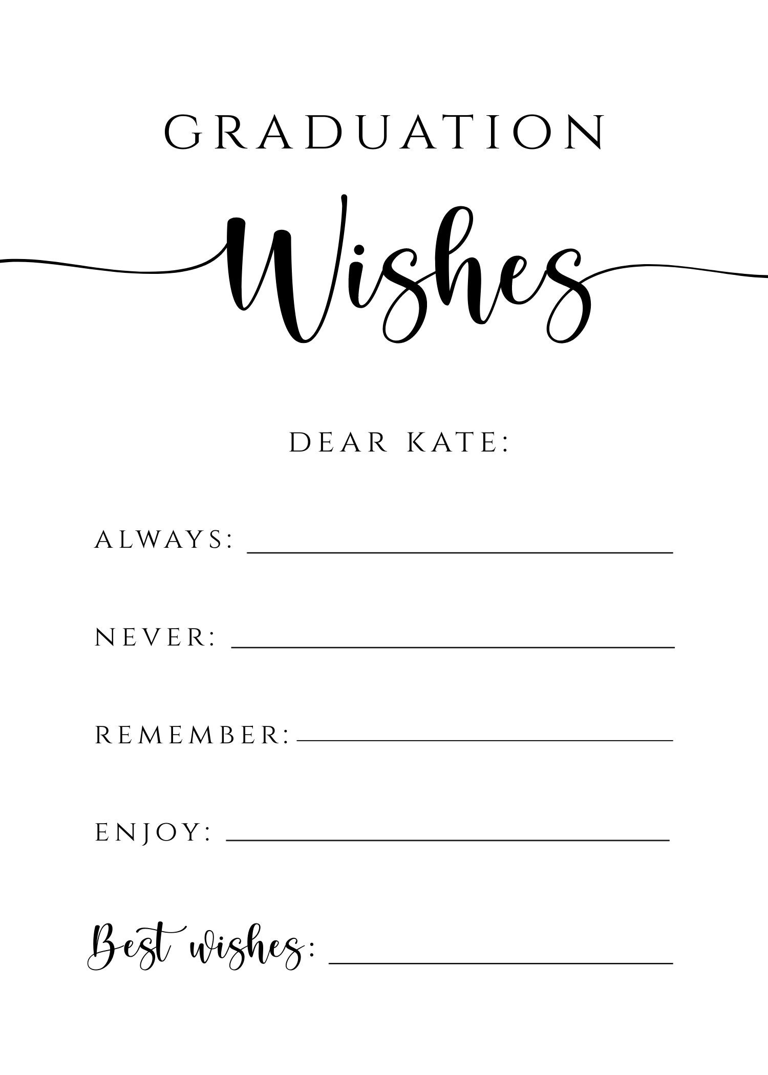 Graduation Wishes Printable Sign, 5x7 Graduation Decor Sign, Instant ...