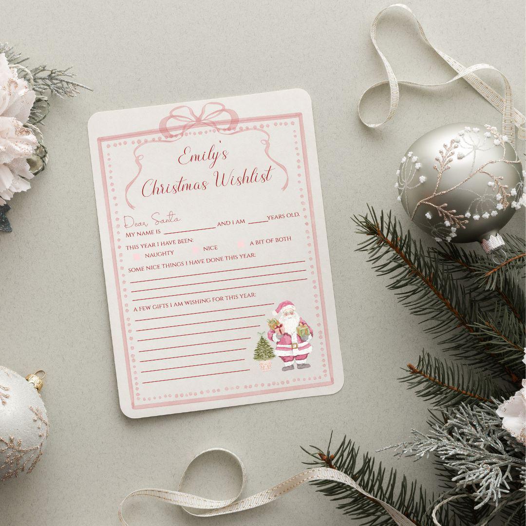 Pink Personalized Kids Christmas Wishlist Digital Download, Pink ...