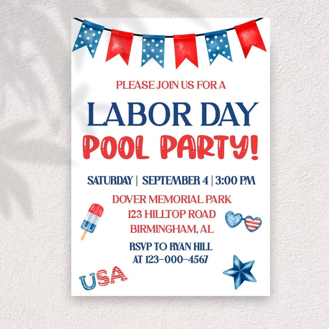 Labor Day Pool Party Invitation, Labor Day Pool Party Editable ...