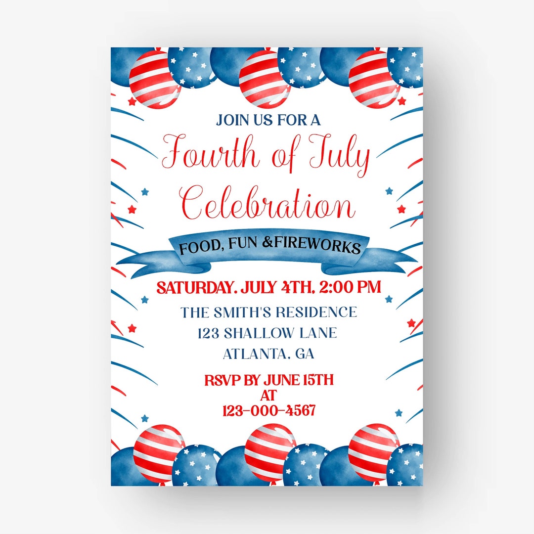 Fourth of July Celebration Invitation, 4th of July Party| Instant ...
