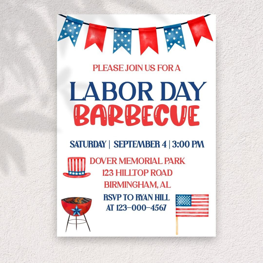 Labor Day BBQ Party Invitation, Labor Day Barbecue Editable Invitation ...