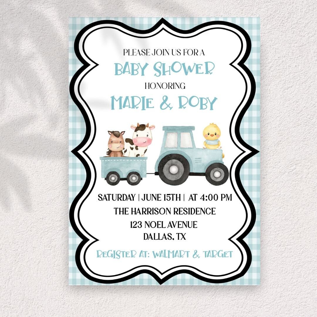 Boy Farm Baby Shower Invitation, Barn Animals Baby Shower Invite, Ranch ...